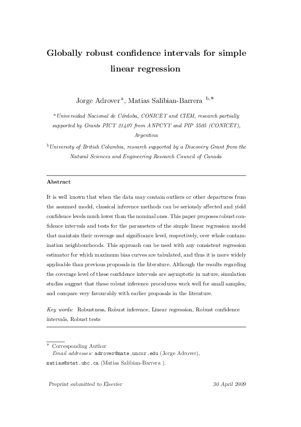 (PDF) Globally robust confidence intervals for simple linear regression
