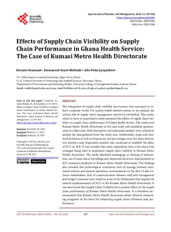(PDF) Effects of Supply Chain Visibility on Supply Chain Performance in ...