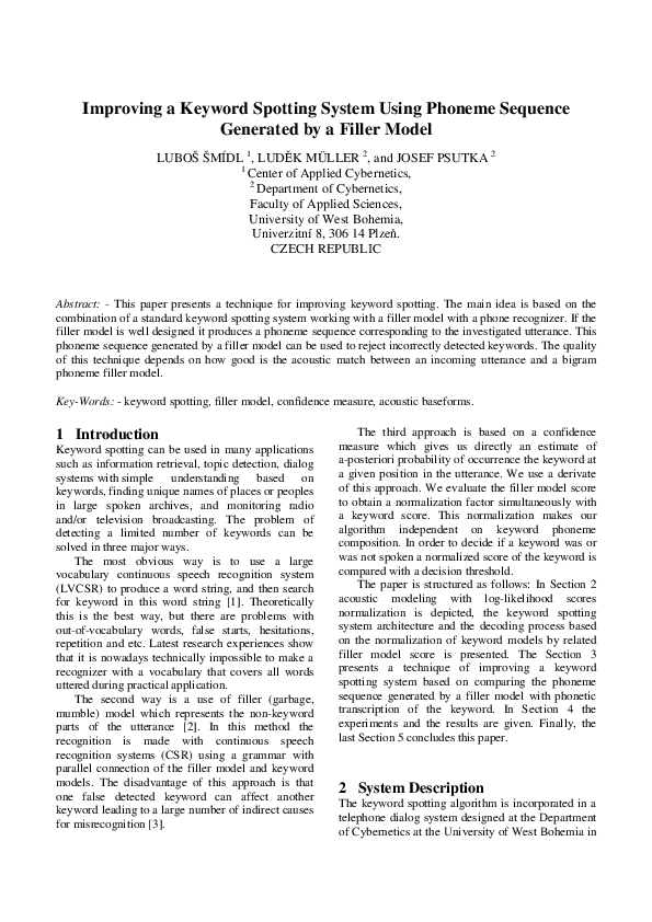(PDF) Improving a Keyword Spotting System Using Phoneme Sequence Generated by a Filler Model