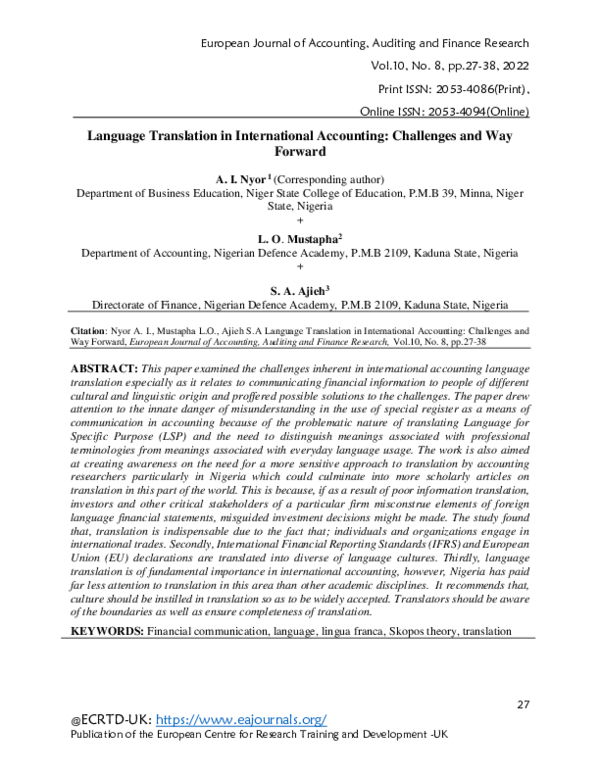 (PDF) Language Translation in International Accounting: Challenges and ...