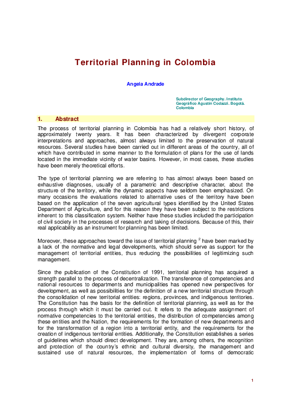 (PDF) Territorial Planning in Colombia