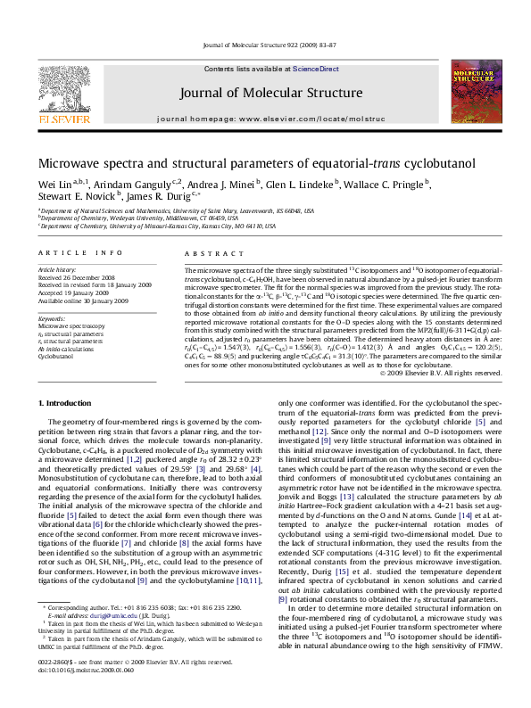 (PDF) Microwave spectra and structural parameters of equatorial-trans ...