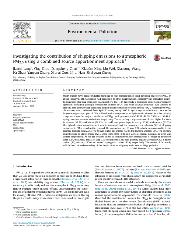 (PDF) Investigating the contribution of shipping emissions to atmospheric PM 2.5 using a ...
