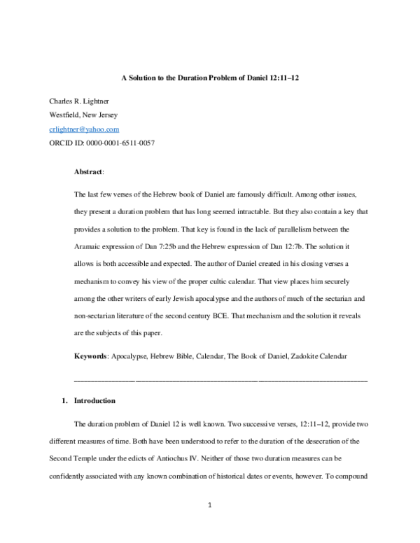 (PDF) A Solution to the Duration Problem of Daniel 12:11-12