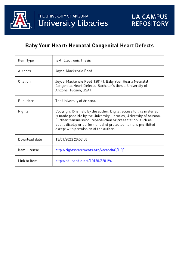 (PDF) Baby Your Heart: Neonatal Congenital Heart Defects Item type text ...