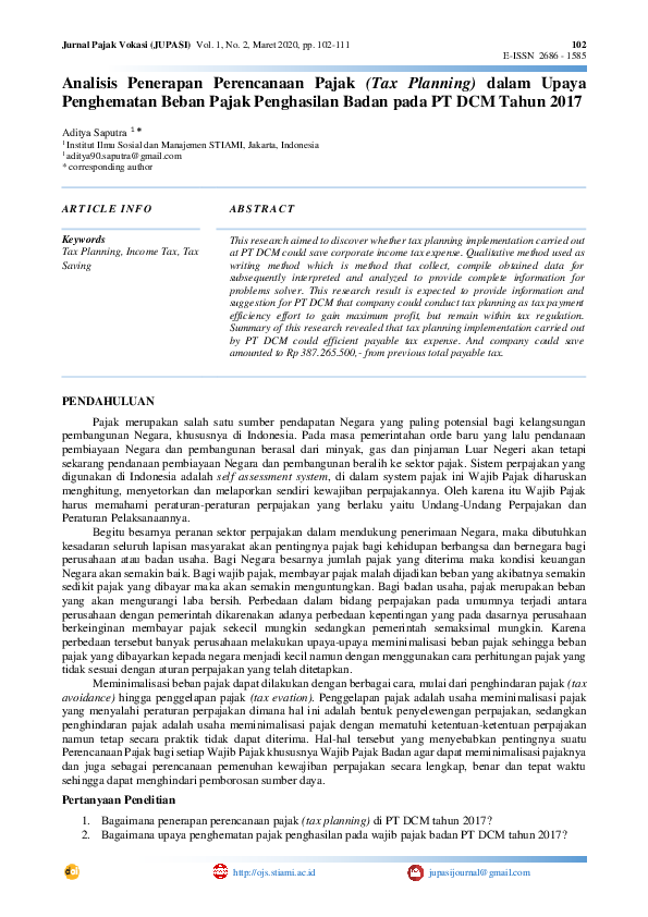 (PDF) Analisis Penerapan Perencanaan Pajak (Tax Planning) dalam Upaya ...