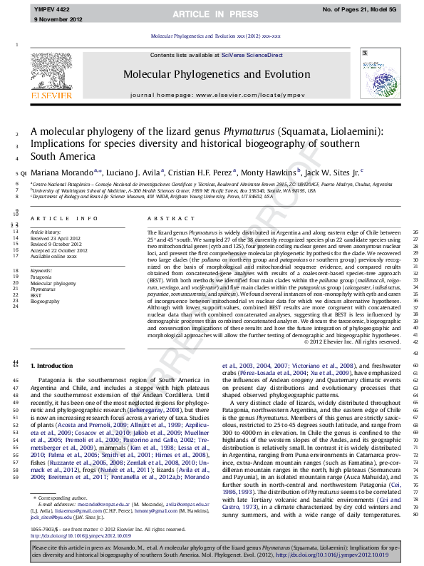(PDF) A molecular phylogeny of the lizard genus Phymaturus (Squamata ... (PDF) A molecular phylogeny of the lizard genus Phymaturus (Squamata ...