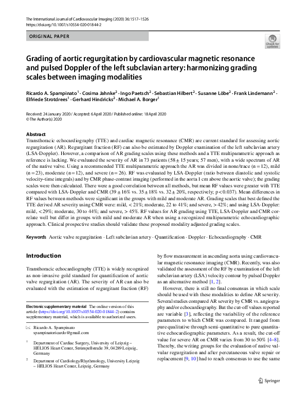 (PDF) Grading of aortic regurgitation by cardiovascular magnetic ...