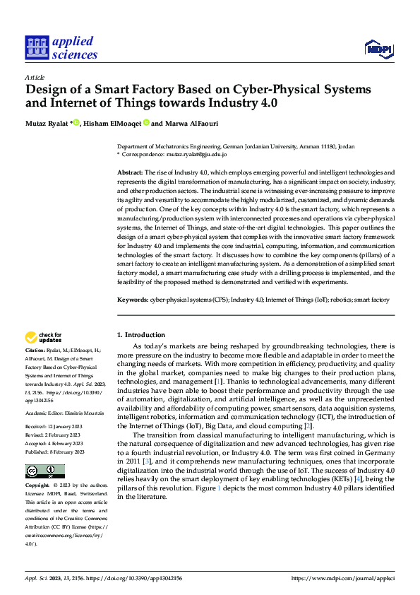 (PDF) Design of a Smart Factory Based on Cyber-Physical Systems and Internet of Things towards ...