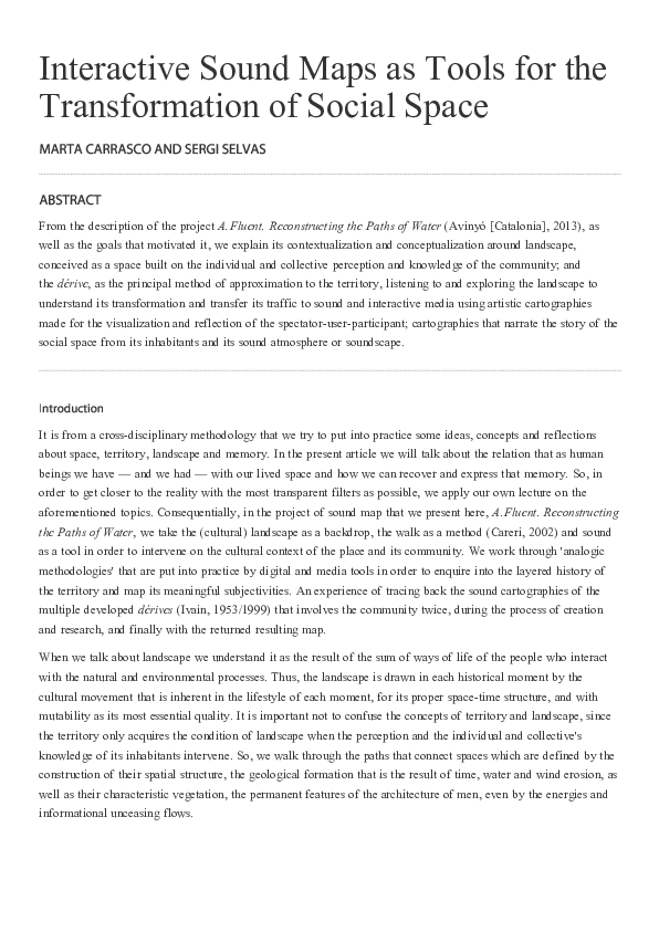 (PDF) Interactive Sound Maps as Tools for the Transformation of Social ...