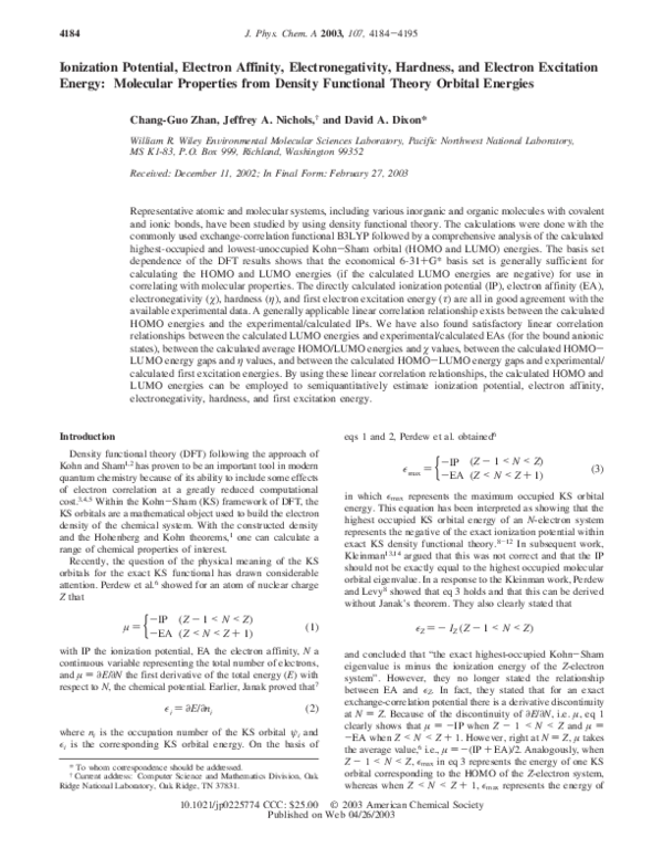 (PDF) Ionization Potential, Electron Affinity, Electronegativity ...