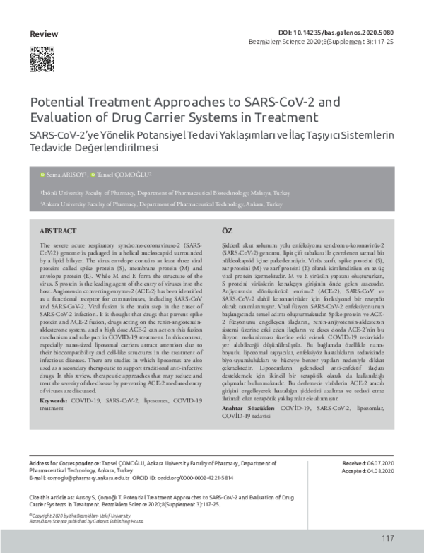 (PDF) Potential Treatment Approaches to SARS-CoV-2 and Evaluation of ...