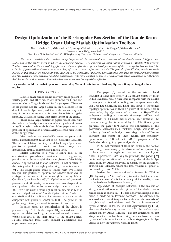 (PDF) Design Optimization of the Rectangular Box Section of the Double Beam Bridge Crane Using ...