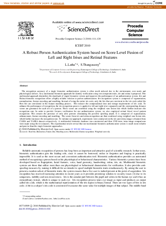 (PDF) A robust person authentication system based on score level fusion of left and right irises ...