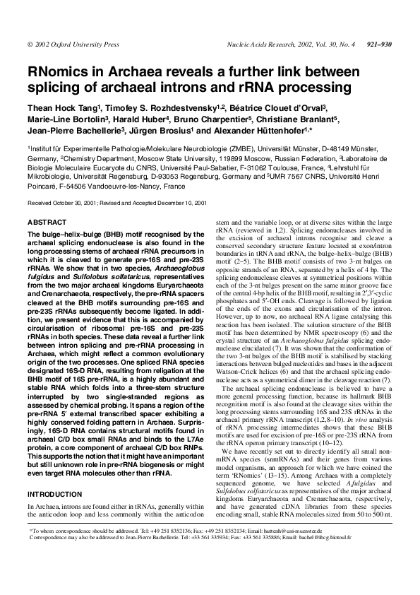 (PDF) RNomics in Archaea reveals a further link between splicing of ...