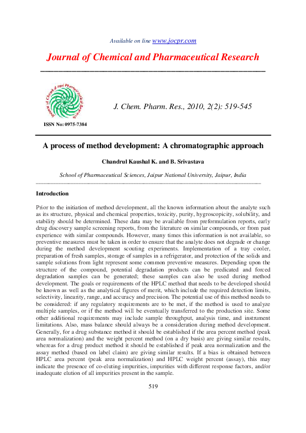 (PDF) A process of method development : A chromatographic approach