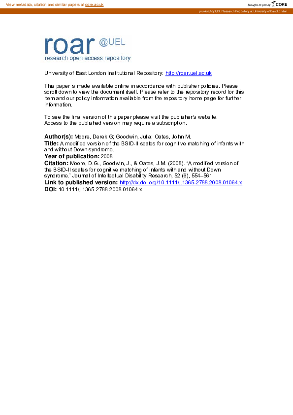 (PDF) A modified version of the BSID-II scales for cognitive matching ...