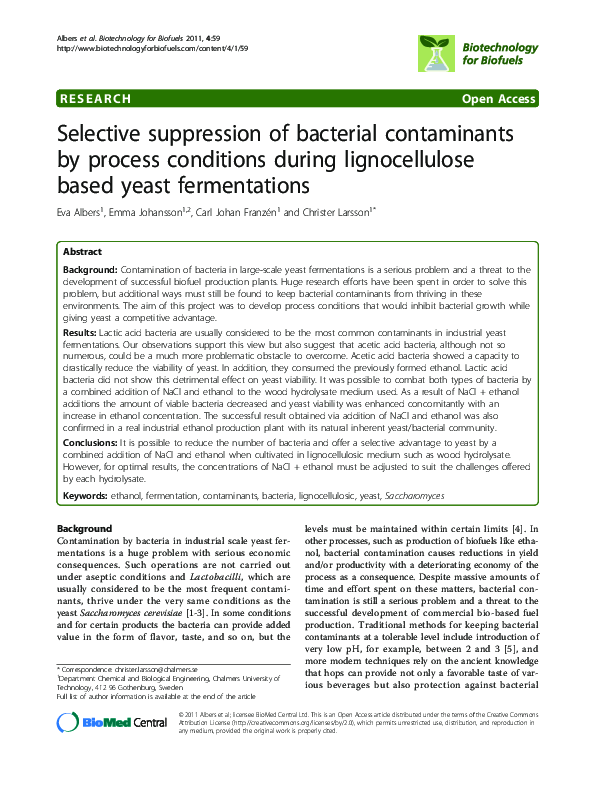 (PDF) Selective suppression of bacterial contaminants by process conditions during ...