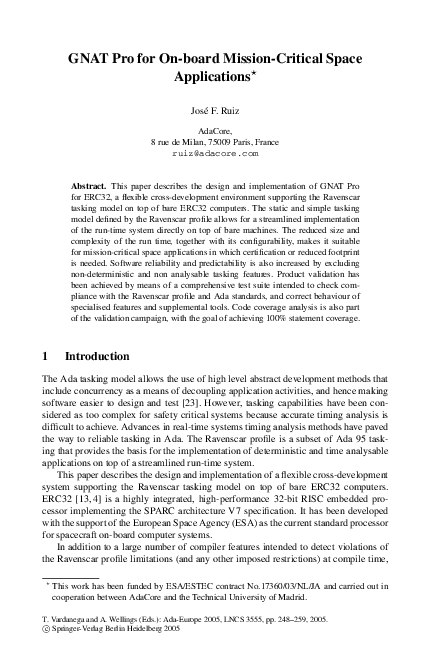 (PDF) GNAT Pro for On-board Mission-Critical Space Applications
