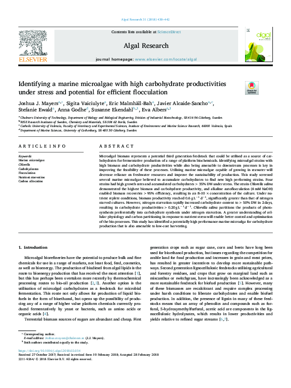 (PDF) Identifying a marine microalgae with high carbohydrate productivities under stress and ...