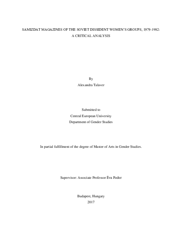 (PDF) SAMIZDAT MAGAZINES OF THE SOVIET DISSIDENT WOMEN’S GROUPS, 1979 ...