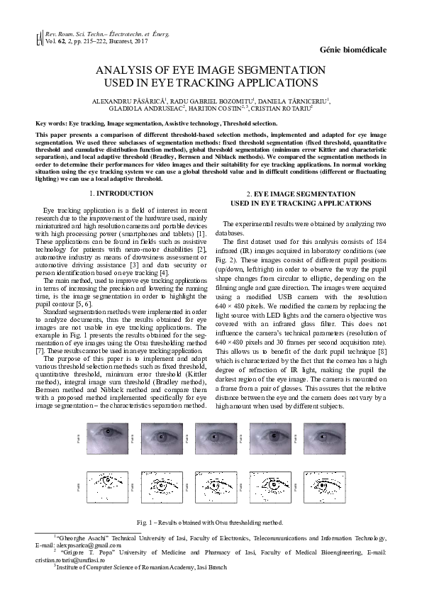 (PDF) Analysis of Eye Image Segmentation Used in Eye Tracking Applications