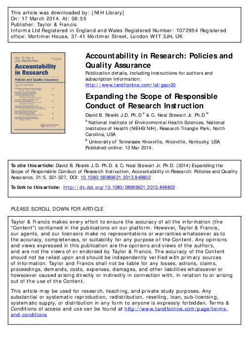 (PDF) Expanding the Scope of Responsible Conduct of Research Instruction