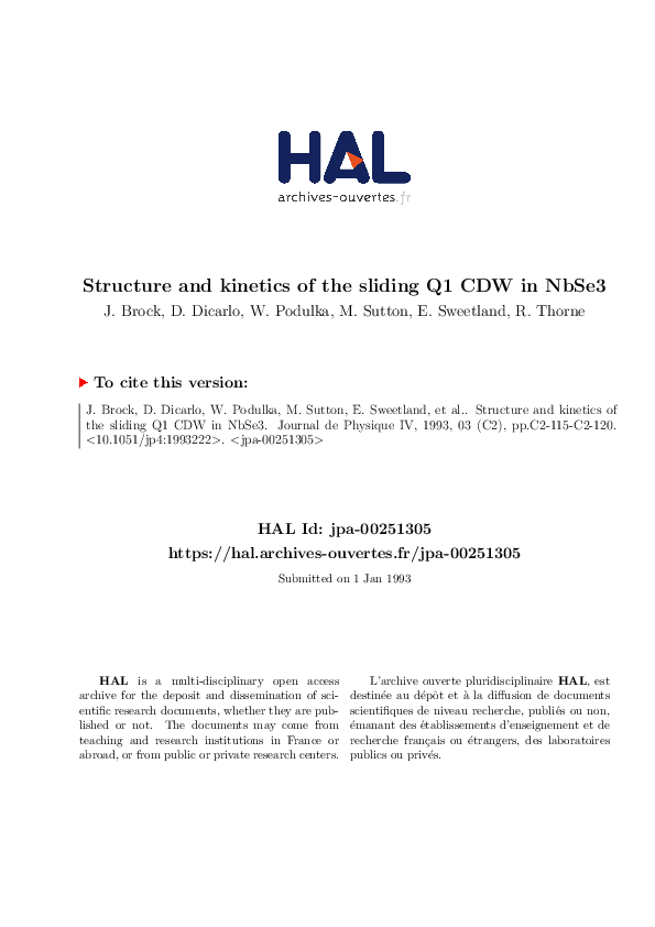(PDF) Structure and kinetics of the sliding Q 1 CDW in NbSe 3