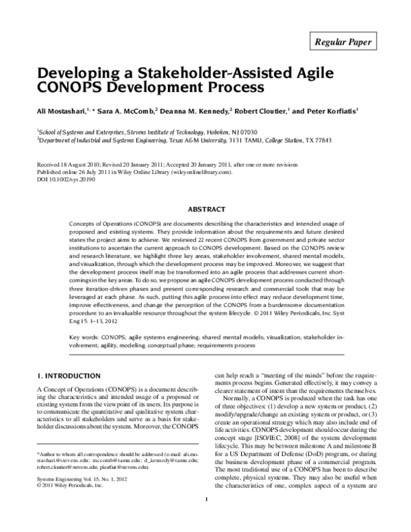 (PDF) Developing a stakeholder-assisted agile CONOPS development process