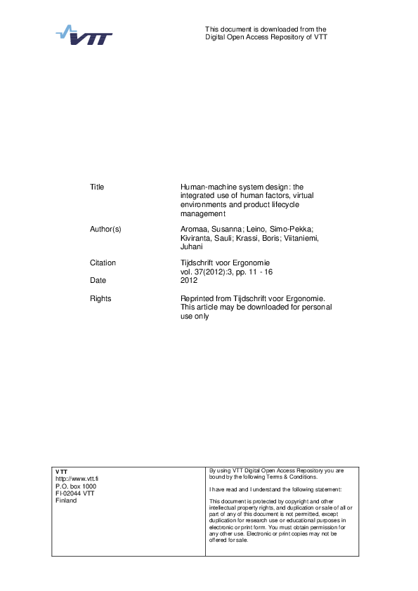(PDF) Human-machine system design: the integrated use of human factors, virtual environments and ...