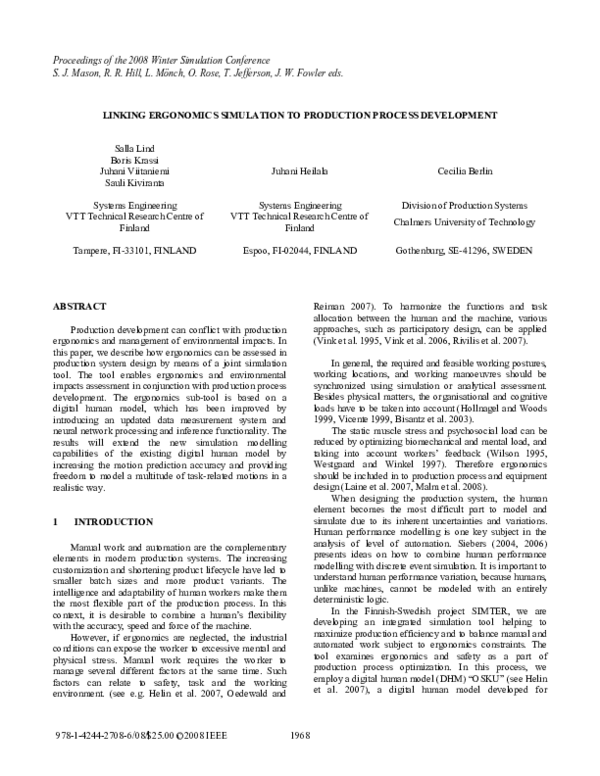 (PDF) Linking ergonomics simulation to production process development