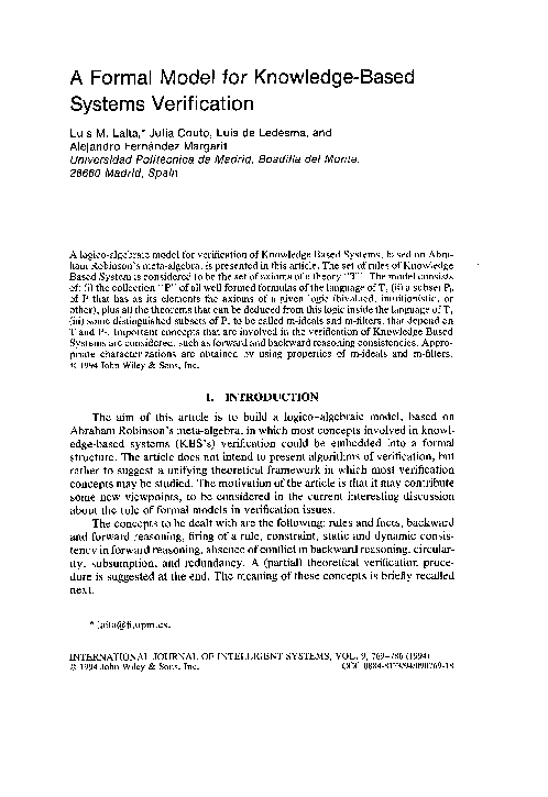 (PDF) A formal model for knowledge-based systems verification