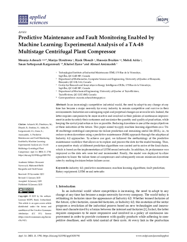 (PDF) Predictive Maintenance and Fault Monitoring Enabled by Machine Learning: Experimental ...