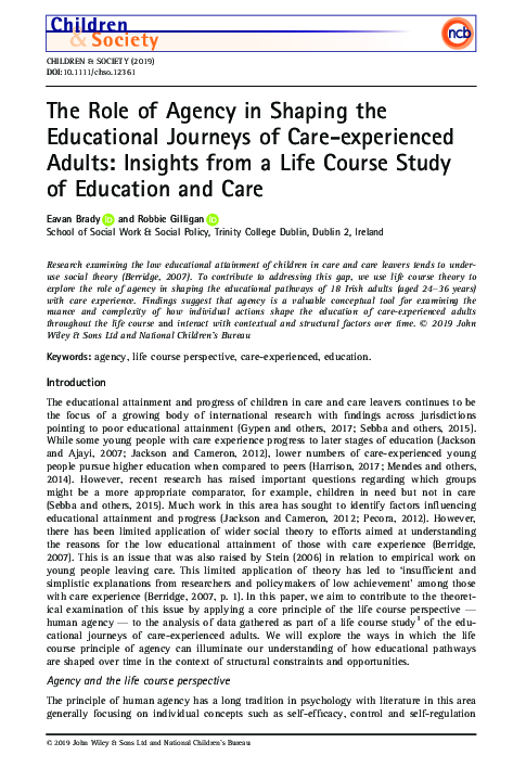 (PDF) The Role of Agency in Shaping the Educational Journeys of Care ...