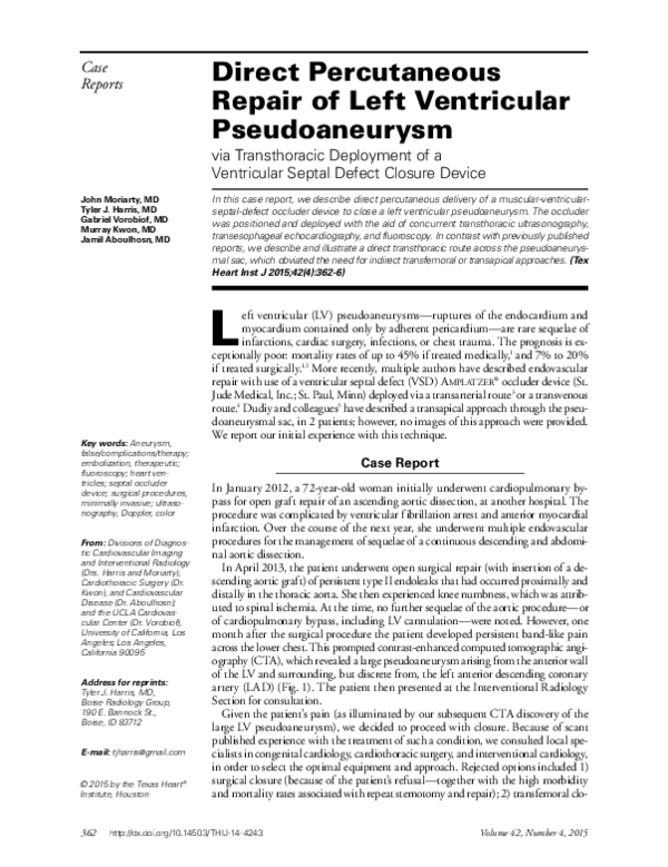 (PDF) Direct Percutaneous Repair of Left Ventricular Pseudoaneurysm via ...