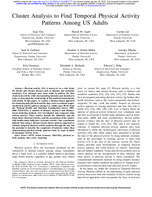 (PDF) Cluster Analysis to Find Temporal Physical Activity Patterns Among US Adults
