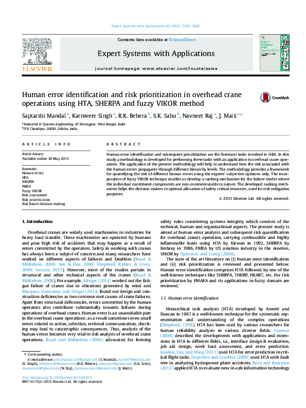 (PDF) Human error identification and risk prioritization in overhead ...