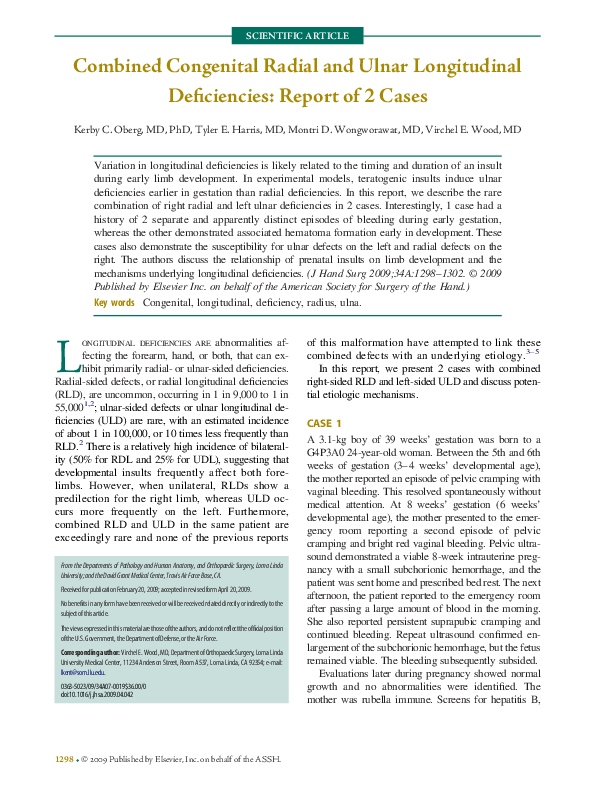 (PDF) Combined Congenital Radial and Ulnar Longitudinal Deficiencies ...