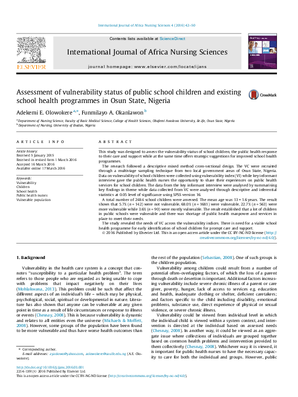 (PDF) Assessment of vulnerability status of public school children and ...