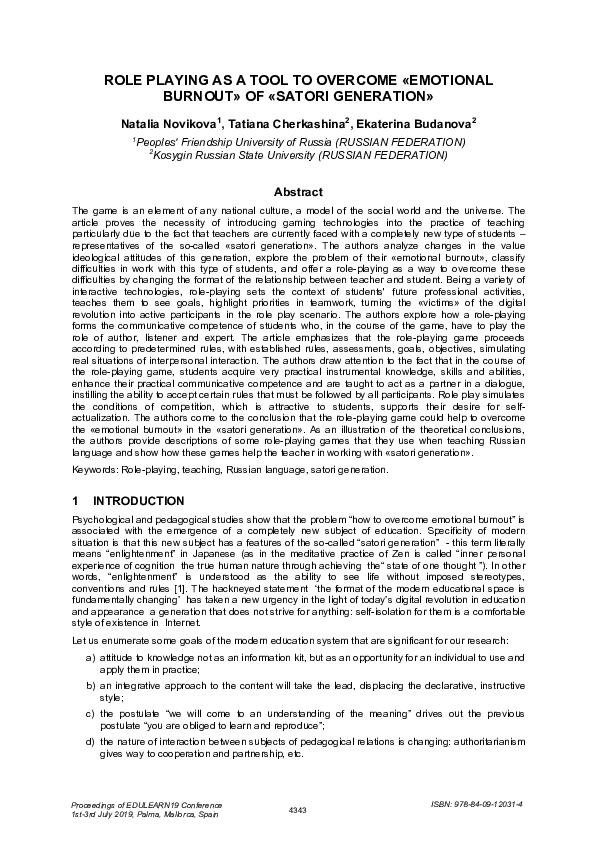 (PDF) Role Playing as a Tool to Overcome "Emotional Burnout" of “Satori ...
