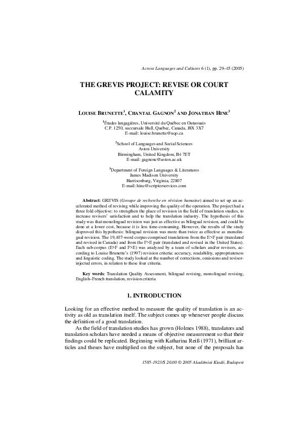 (PDF) The GREVIS Project: Revise or Court Calamity