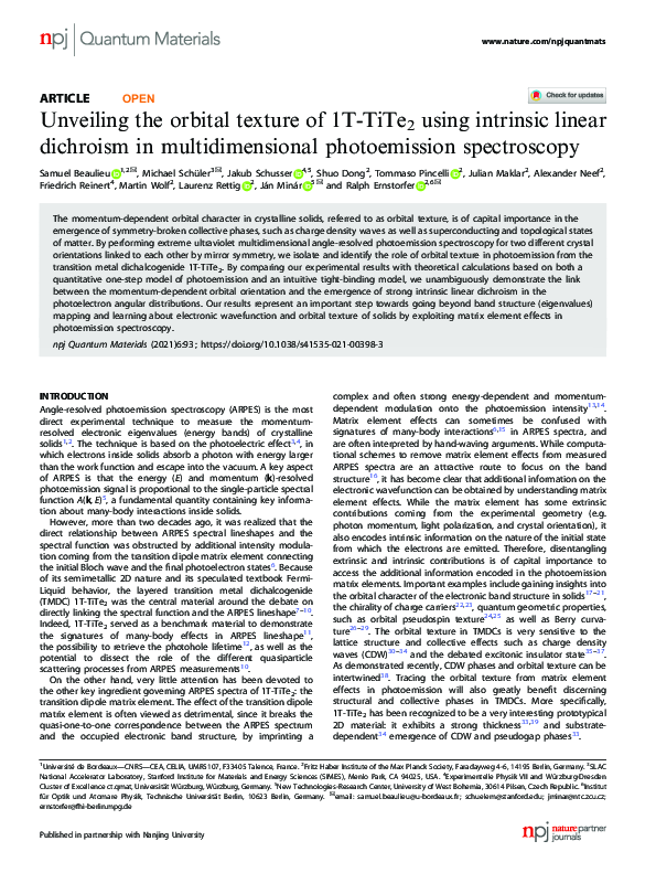 (PDF) Unveiling the orbital texture of 1T-TiTe2 using intrinsic linear ...