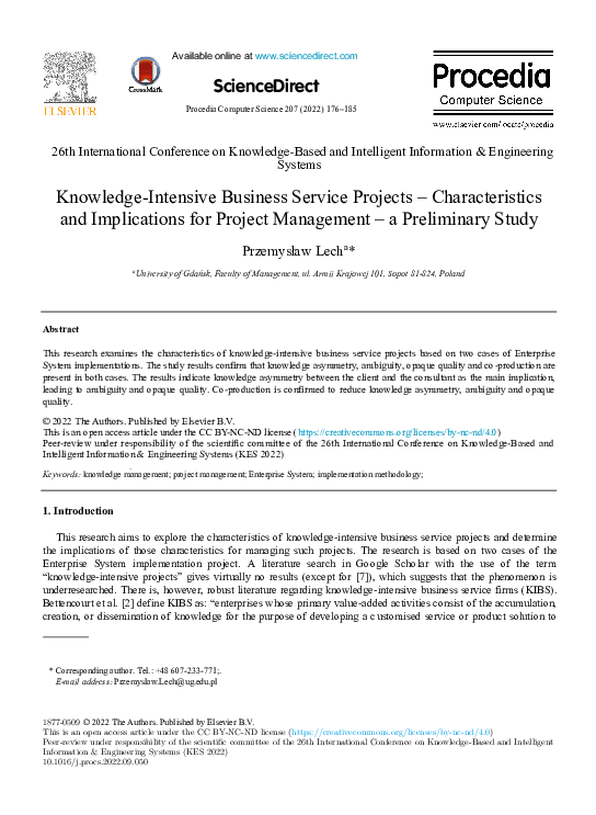 (PDF) Knowledge-Intensive Business Service Projects – Characteristics ...