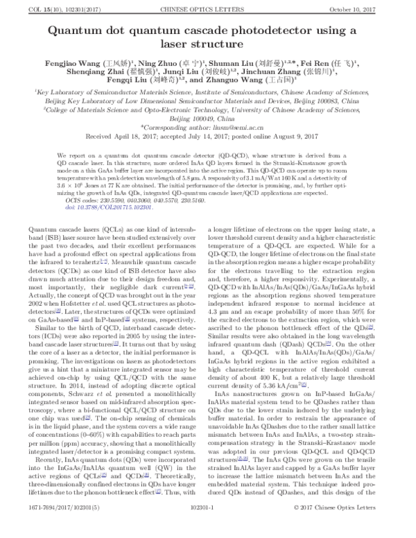 (PDF) Quantum dot quantum cascade photodetector using a laser structure