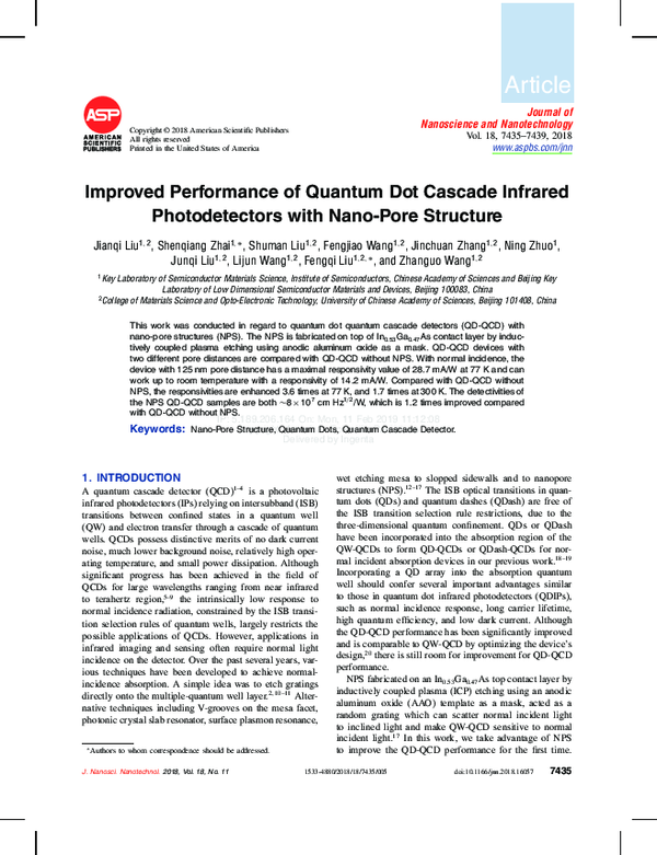 (PDF) Improved Performance of Quantum Dot Cascade Infrared Photodetectors with Nano-Pore Structure