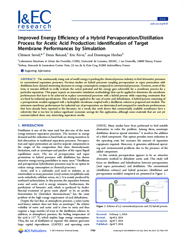 (PDF) Improved Energy Efficiency of a Hybrid Pervaporation/Distillation Process for Acetic Acid ...