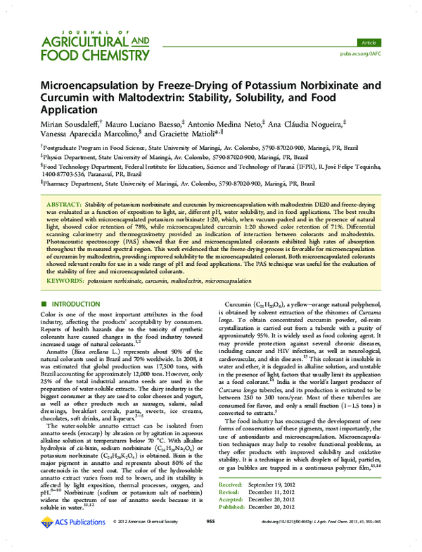 Pdf Microencapsulation By Freeze Drying Of Potassium Norbixinate And Curcumin With