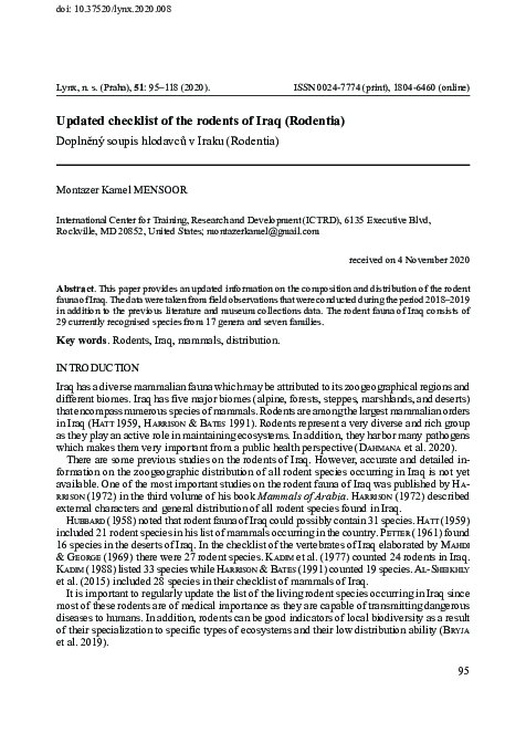(PDF) Updated checklist of the rodents of Iraq (Rodentia)