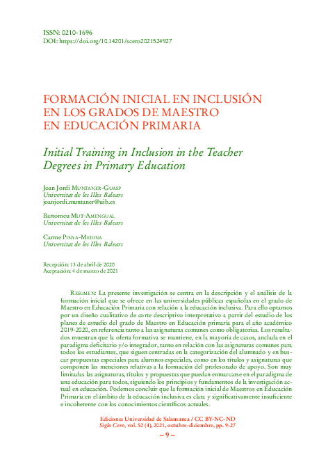 (PDF) Initial Training in Inclusion in the Teacher Degrees in Primary ...