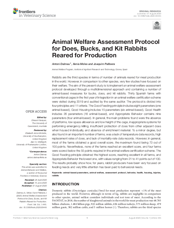 (PDF) Animal Welfare Assessment Protocol for Does, Bucks, and Kit ...